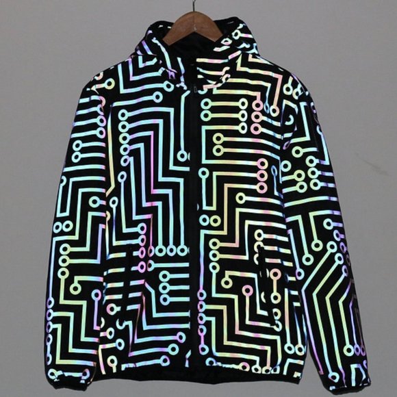Obsidn | Jackets & Coats | Colorful Reflective Circuit Pattern Jacket ...